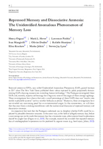 City Research Online - Repressed Memory and Dissociative Amnesia: The Unidentified Anomalous ...